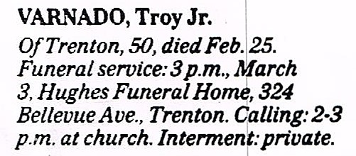 Troy Varnado Jr. (Deceased), Trenton, NJ New Jersey