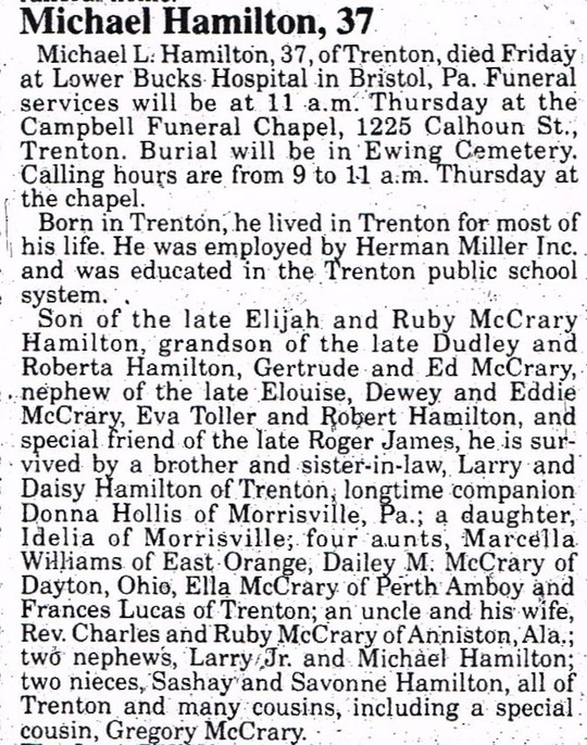 Michael L. Hamilton (Deceased), Trenton, NJ New Jersey